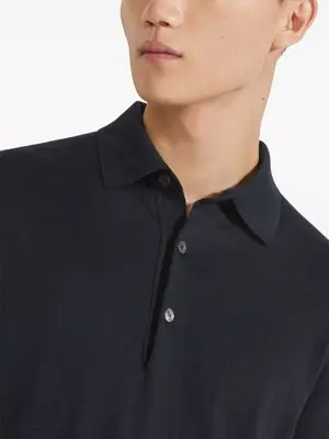 Zegna Ribbed-trim Cotton Polo Shirt - Blue