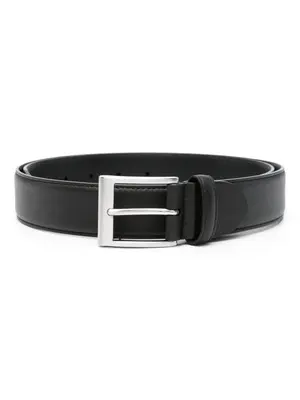 Canali Leather Belt With Engraved Buckle - Black