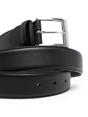 Canali Leather Belt With Engraved Buckle