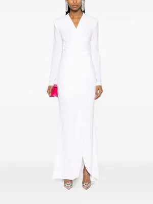 Talbot Runhof Draped Crepe Maxi Dress - White