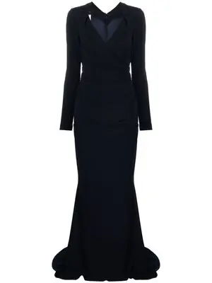 Talbot Runhof Draped Crepe Maxi Dress - Blue