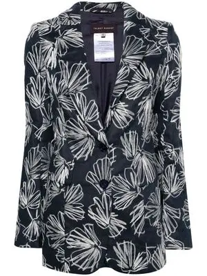 Talbot Runhof Floral-embroidered Linen Blazer