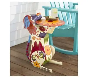 EVERGREEN Colorful Folk Art Metal Dog Side Tabl E - One-color