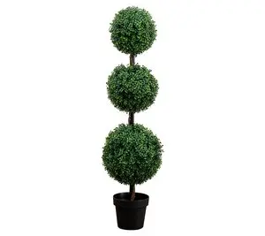 NEARLY NATURAL 4' Faux Triple Ball Boxwood Tree Uv - One-color