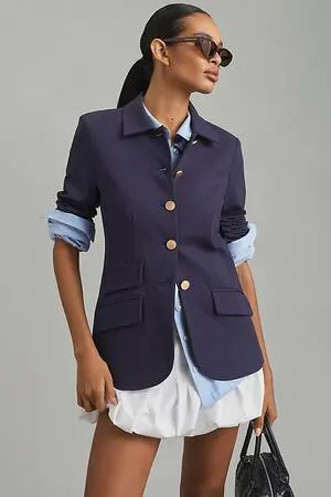 DOLAN LEFT COAST Ponte Military Blazer Jacket - Navy