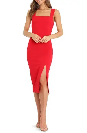 PETAL & PUP Hyatt Square Neck Midi Dress - Red