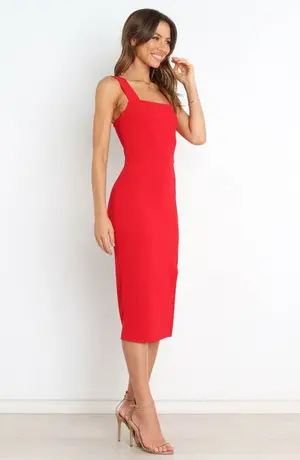 PETAL & PUP Hyatt Square Neck Midi Dress - Red