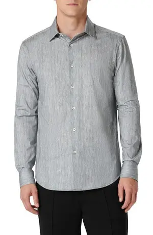 Bugatchi James Ooohcotton® Chambray Print Button-up Shirt - Black