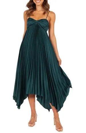 PETAL & PUP Vikki Pleated Satin Maxi Dress - Emerald