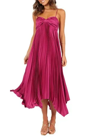PETAL & PUP Vikki Pleated Satin Maxi Dress - Magenta