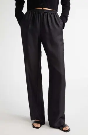 Loulou De Saison Alera Silk Straight Leg Pants - Black