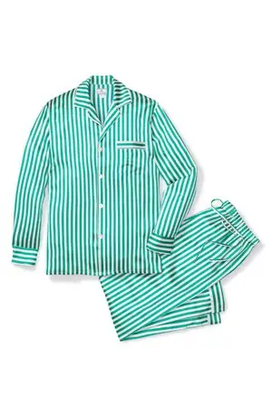 PETITE PLUME Stripe Mulberry Silk Pajamas - Green