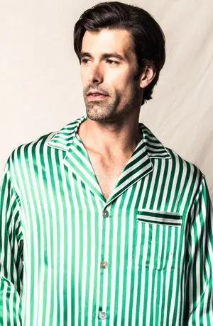 PETITE PLUME Stripe Mulberry Silk Pajama Set - Green