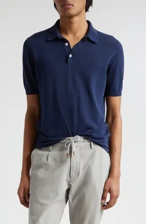 Eleventy Cotton Polo - Navy