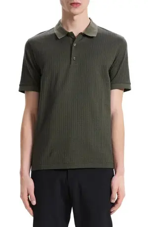 Theory Zelig Jacquard Stripe Cotton Polo Dark Olive/black