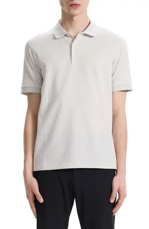 Theory Zelig Jacquard Stripe Cotton Polo - Limestone/white
