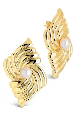 Sterling Forever Fantaisie Genuine Pearl Stud Earrings - Gold