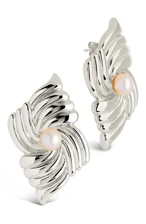 Sterling Forever Fantaisie Genuine Pearl Stud Earrings - Silver