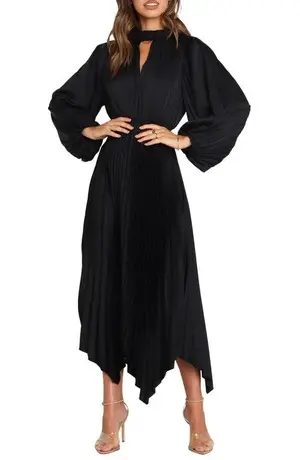 PETAL & PUP Eloise Pleated Balloon Sleeve Midi Dress