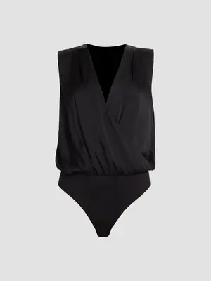 FAVORITE DAUGHTER Date Sleeveless Satin Bodysuit - Black