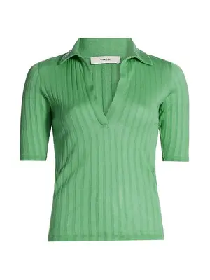 Vince Stretch Rib-knit Polo Shirt Parakeet