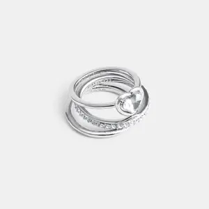 COACH Halo Heart Ring Set - Silver