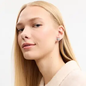 COACH Halo Heart Stud Earrings With Crystal Center - Silver