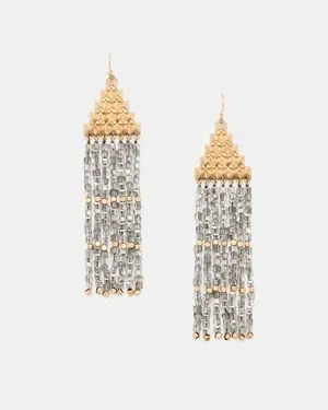 ALLSAINTS AllSaints Sarai Studded Beaded Drop Earrings Warm Brass/grey