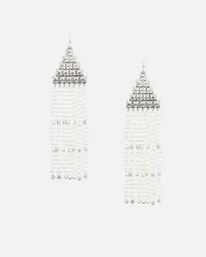 ALLSAINTS Sarai Studded Beaded Drop Earrings - Warm Silver/clear