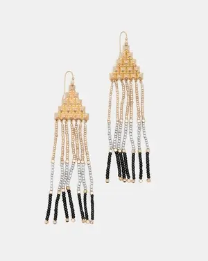 ALLSAINTS Sarai Studded Beaded Drop Earrings - Wrm Brs/wrm Sil/bk