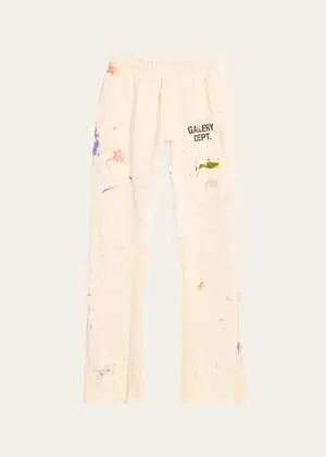 GALLERY DEPT. Men's Paint-Splatter Logo Flare Sweatpants - White