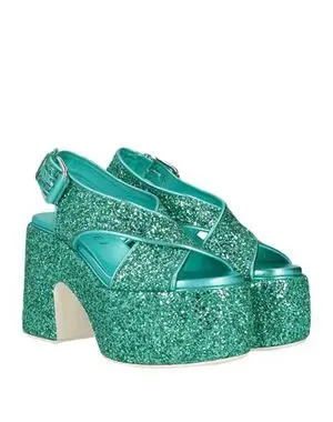 Casadei Glittered Textile Fiber Slingback Sandals