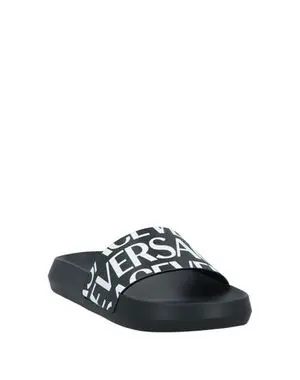 Versace Calfskin Logo-print Slide Sandals - Black