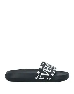 Versace Calfskin Logo-print Slide Sandals - Black