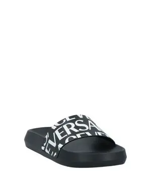 Versace Calfskin Logo-print Slide Sandals - Black