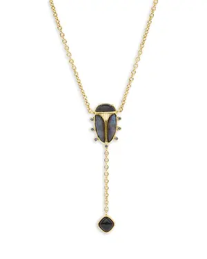 CAPUCINE DE WULF Scarab Labradorite Lariat Necklace - Blue/gold