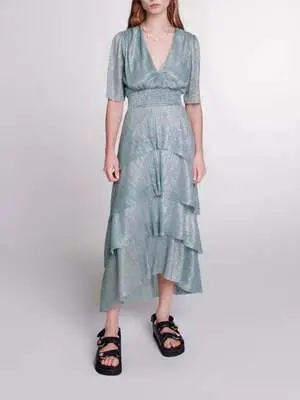 Maje Stretch Lurex Ruffled Dress - Silver Green