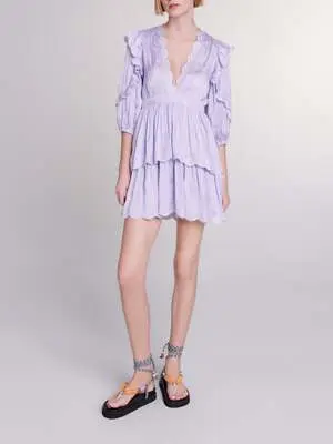 Maje Embroidered Satin-look Dress - Parma Violet