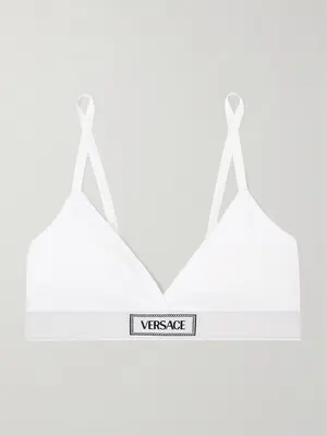 Versace Ribbed Stretch-cotton Soft-cup Triangle Bra - White