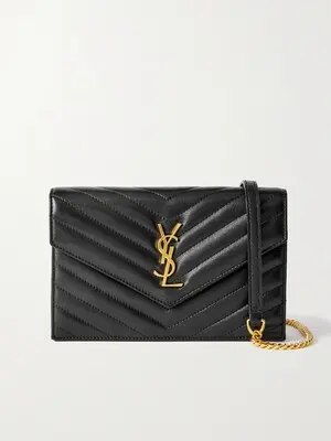 Saint Laurent Cassandre Mini Matelassé Leather Chain Wallet - Black