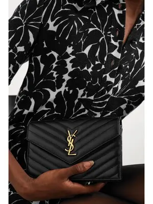 Saint Laurent Cassandre Mini Matelassé Leather Chain Wallet - Black