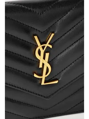 Saint Laurent Cassandre Mini Matelassé Leather Chain Wallet - Black