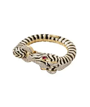 David Webb Zebra Diamond, Ruby, Enamel, 18-karat Gold And Platinum Bracelet - Multi