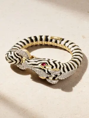 David Webb Zebra Diamond, Ruby, Enamel, 18-karat Gold And Platinum Bracelet