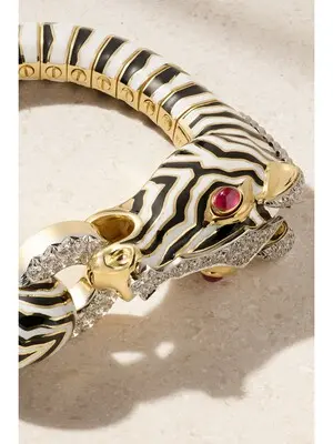 David Webb Zebra Diamond, Ruby, Enamel, 18-karat Gold And Platinum Bracelet