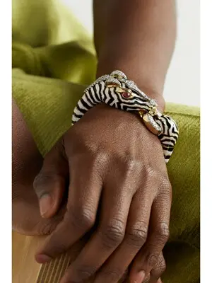 David Webb Zebra Diamond, Ruby, Enamel, 18-karat Gold And Platinum Bracelet