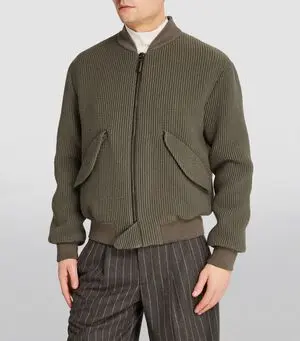 Giorgio Armani Wool-blend Ribbed Bomber Jacket