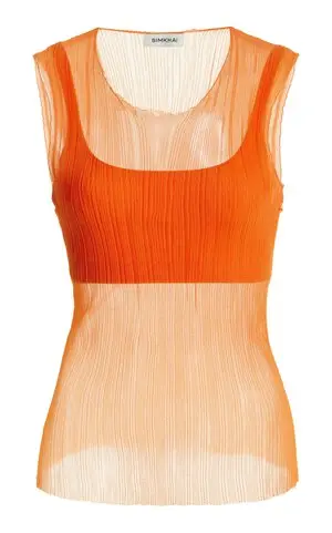 Simkhai Oakley Bralette-detailed Plisse-knit Tank Top  S Orange