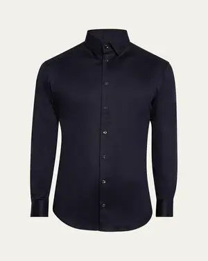 Giorgio Armani Solid Cotton Dress Shirt Solid Medium Blue