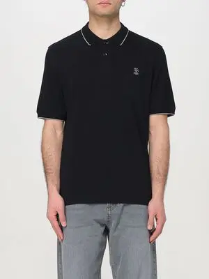 Brunello Cucinelli Short-sleeve Cotton Polo Shirt With Embroidered Crest Black